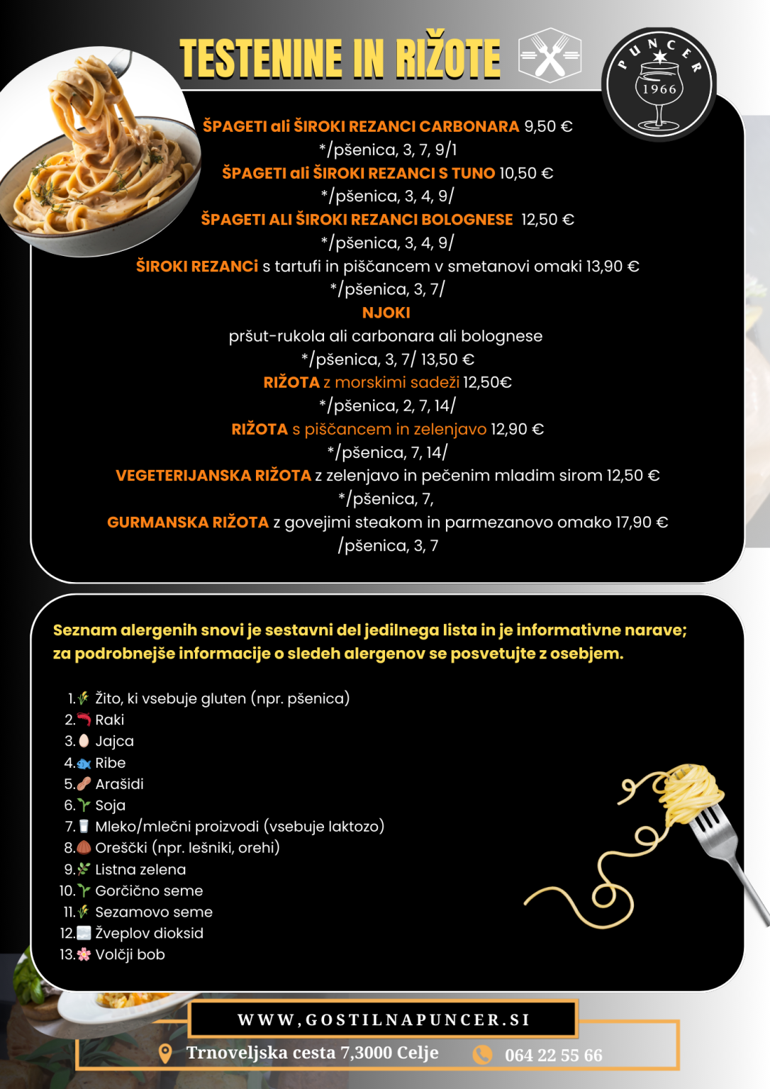Menu - Gostilna Puncer